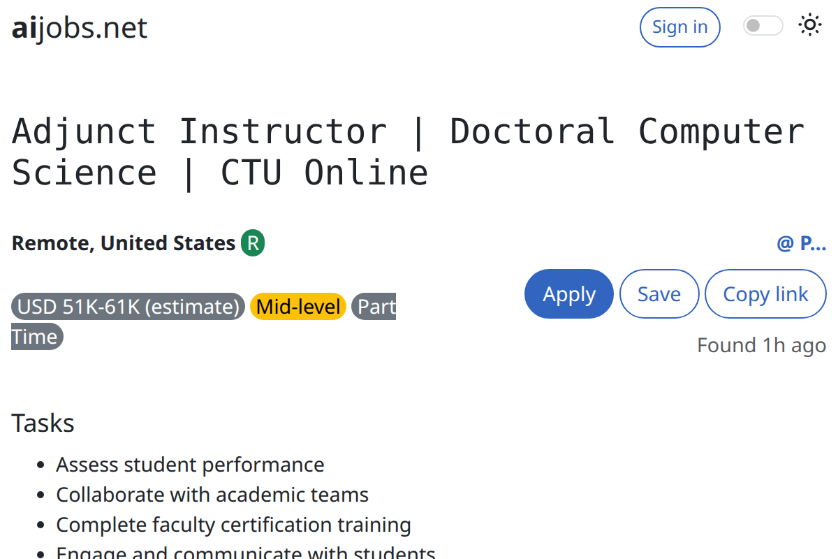 Adjunct Instructor | Doctoral Computer Science | CTU Online - Remote ...