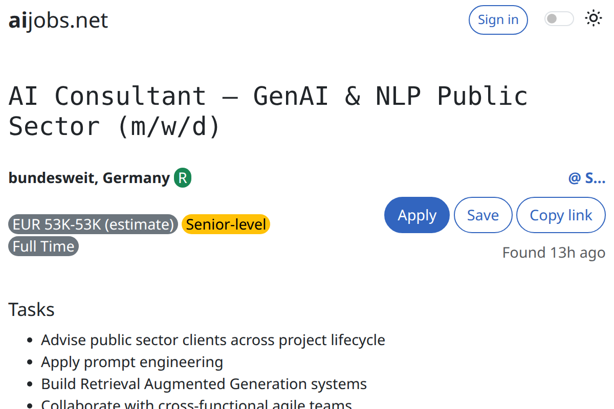 AI Consultant – GenAI & NLP Public Sector (m/w/d) - bundesweit, Germany