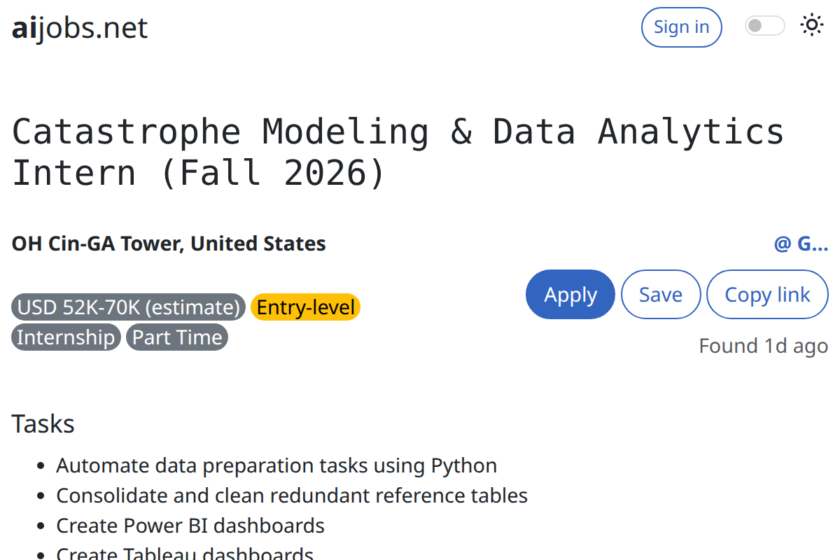 Catastrophe Modeling & Data Analytics Intern (Fall 2026) - OH Cin-GA ...