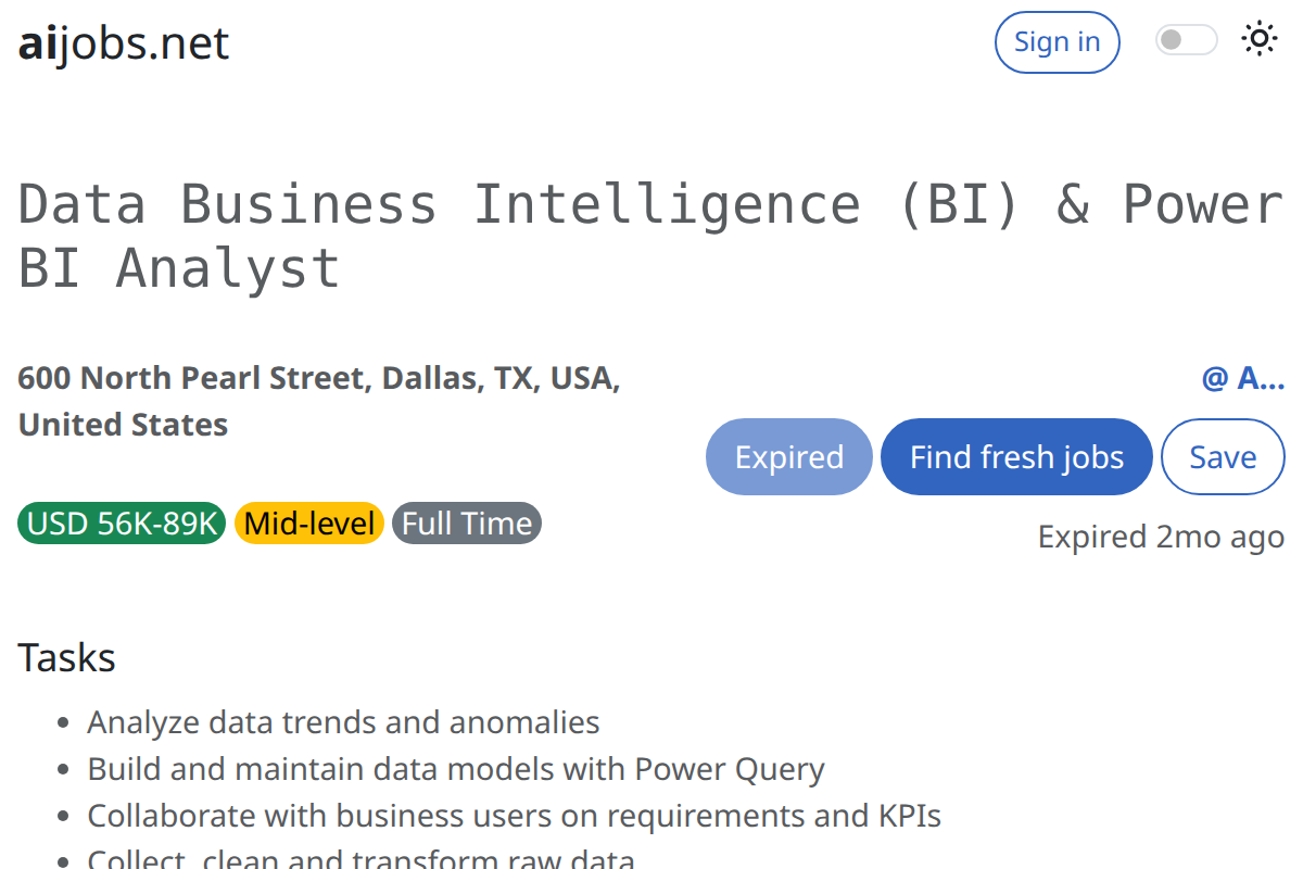 Data Business Intelligence (BI) & Power BI Analyst - 600 North Pearl ...