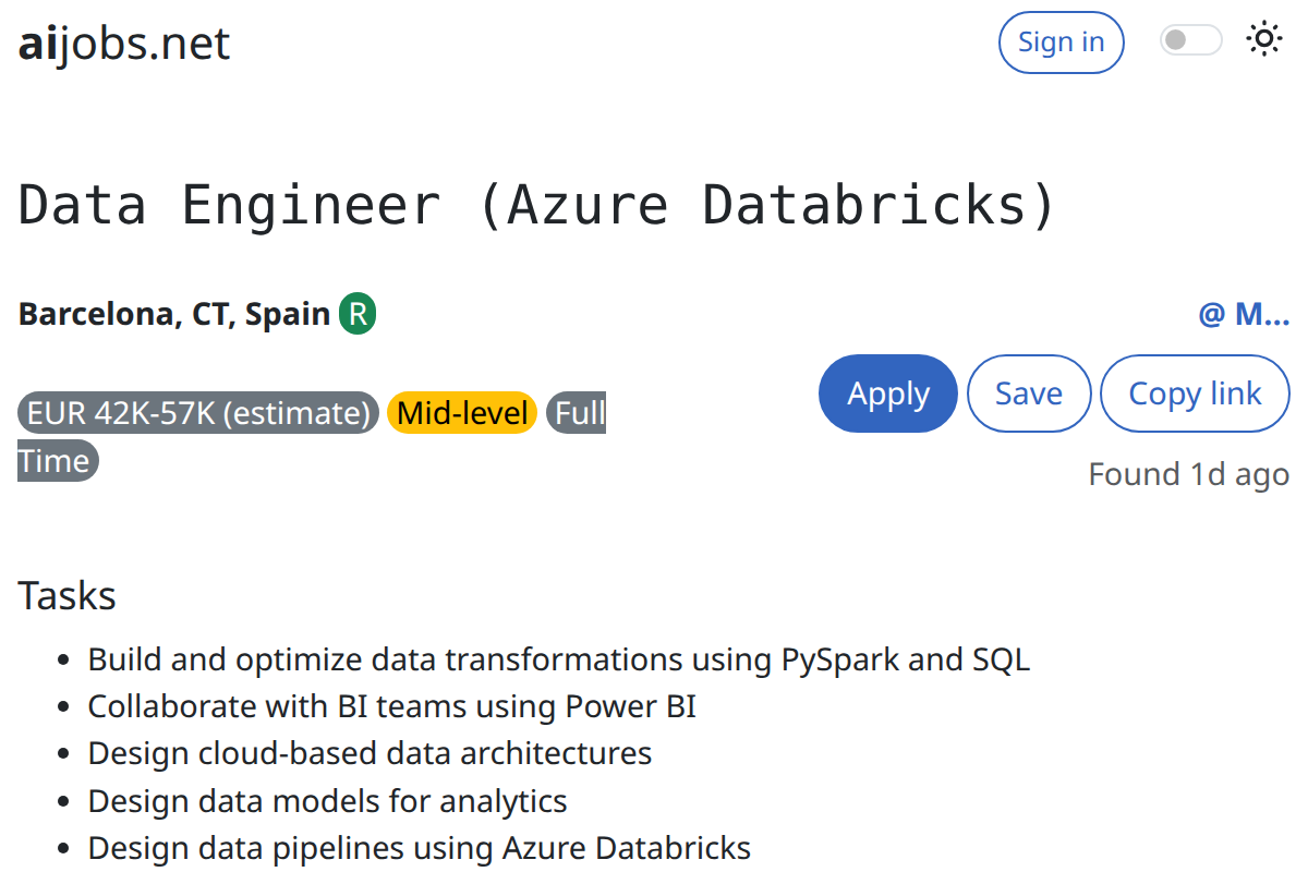Data Engineer (Azure Databricks) - Barcelona, CT, Spain
