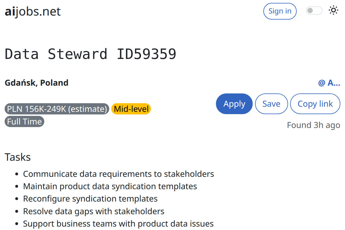 Data Steward ID59359 - Gdańsk, Poland