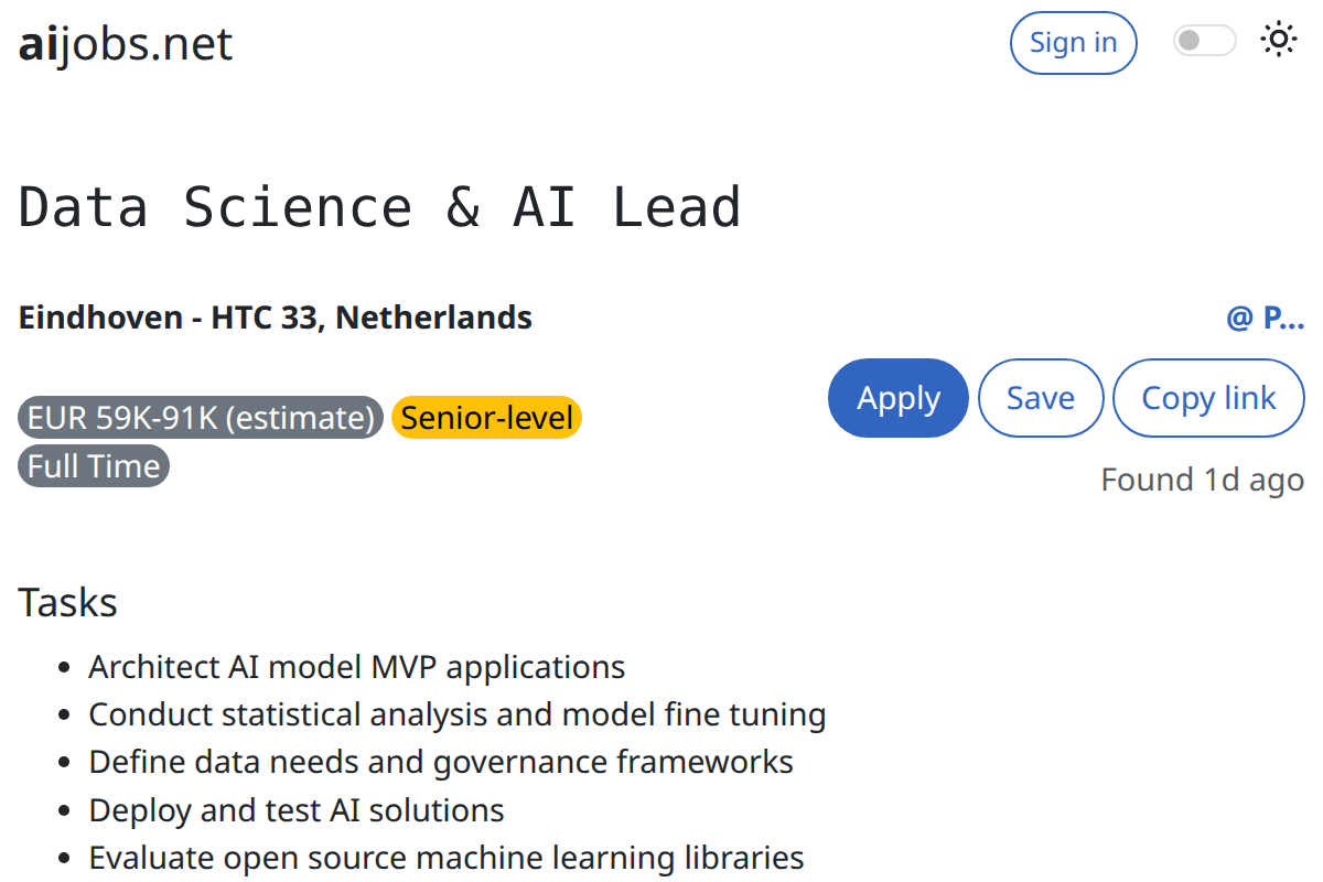 Data Science & AI Lead - Eindhoven - HTC 33, Netherlands