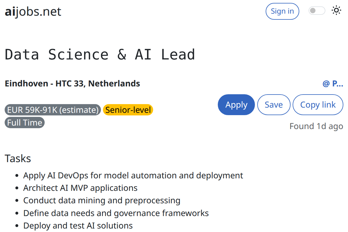 Data Science & AI Lead - Eindhoven - HTC 33, Netherlands
