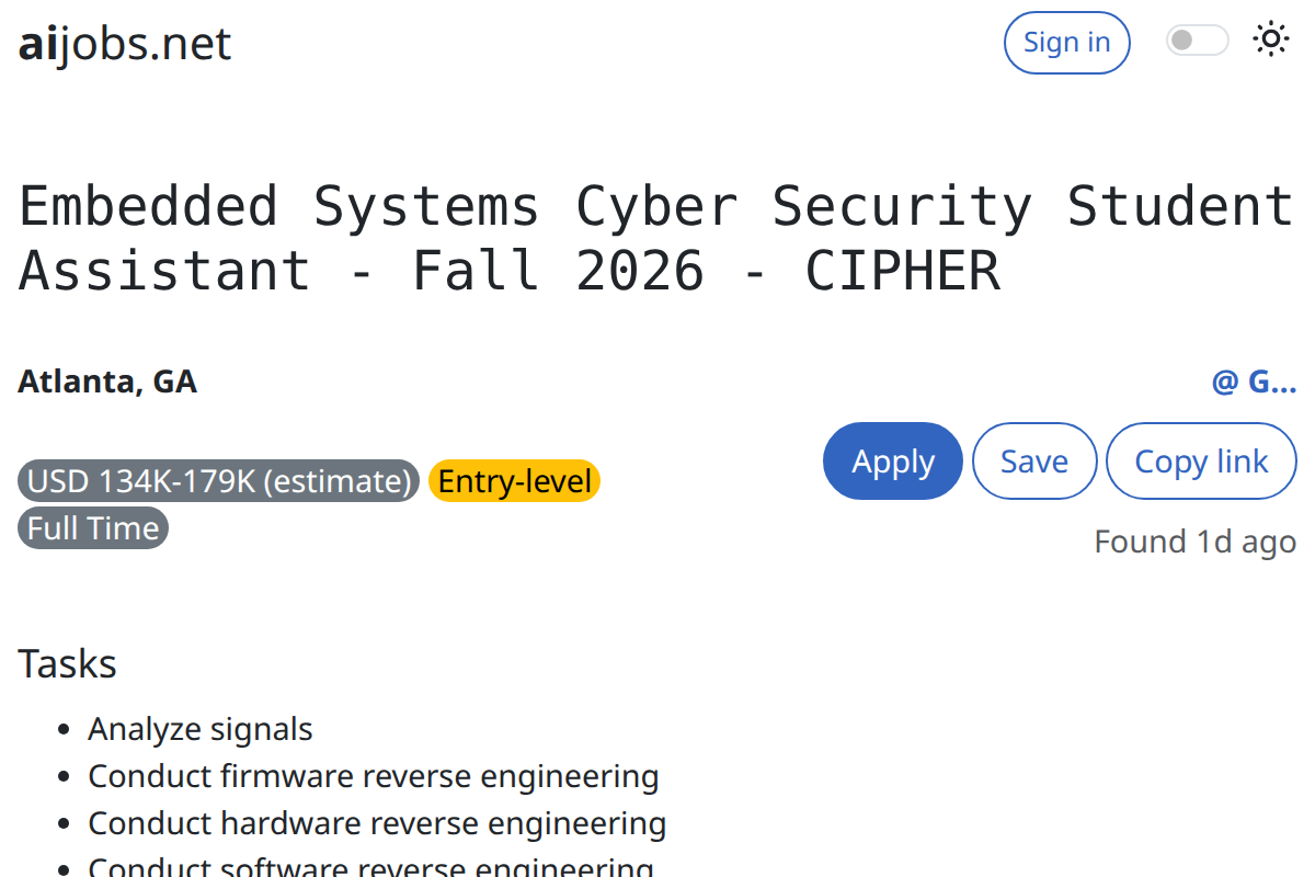 Embedded Systems Cyber Security Student Assistant - Fall 2026 - CIPHER ...