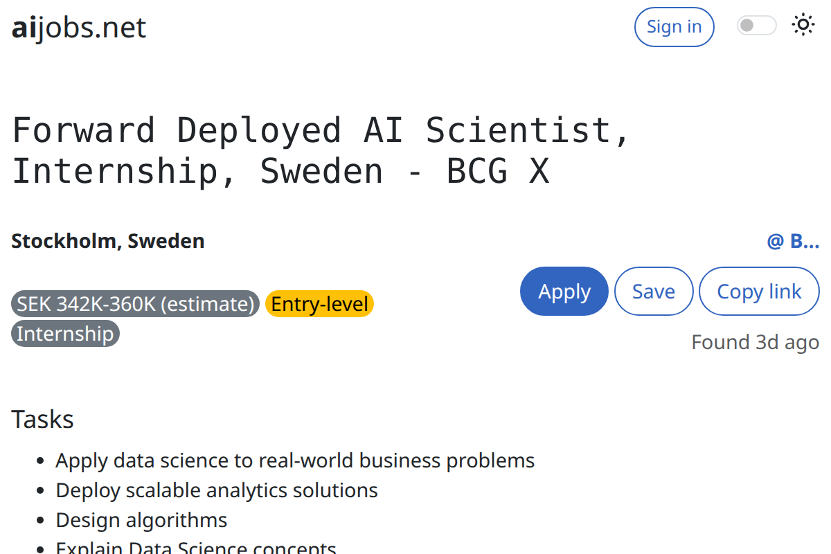 Forward Deployed AI Scientist, Internship, Sweden - BCG X - Stockholm ...