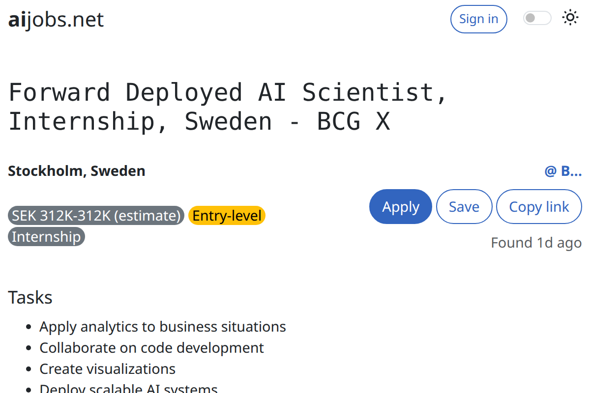 Forward Deployed AI Scientist, Internship, Sweden - BCG X - Stockholm ...