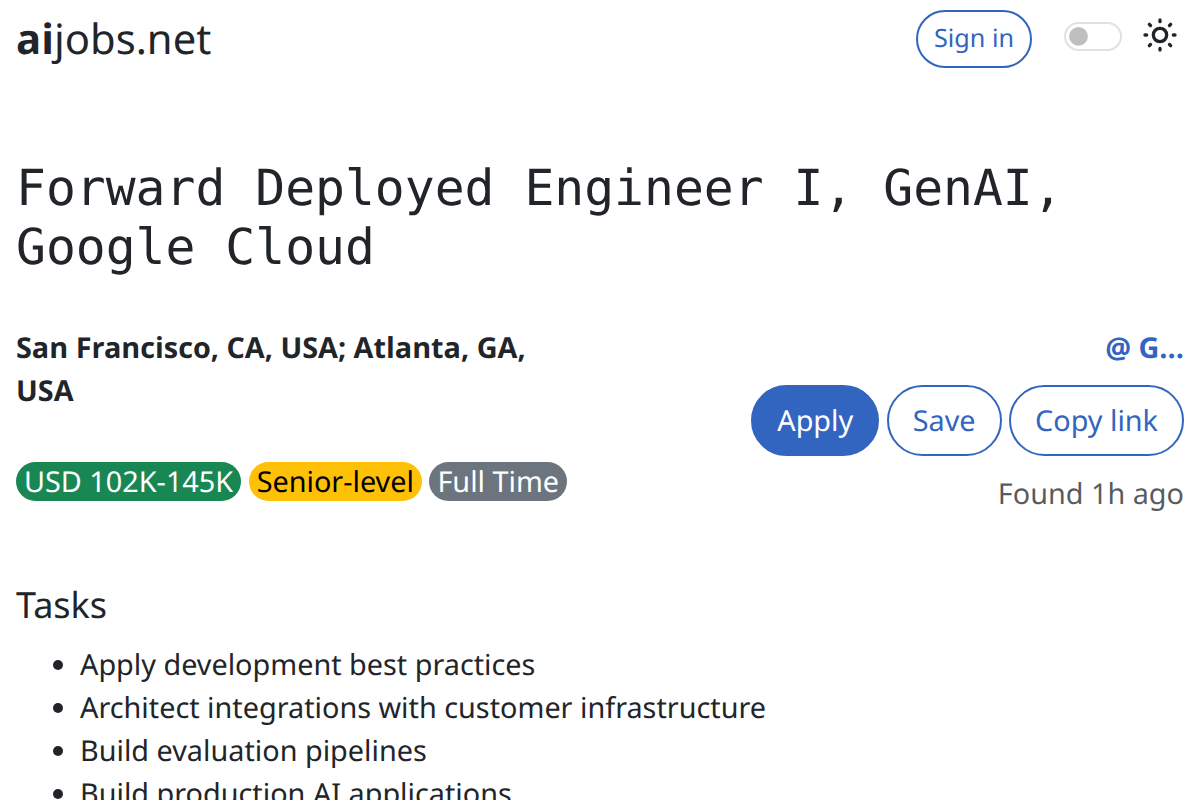 Forward Deployed Engineer I, GenAI, Google Cloud - San Francisco, CA ...