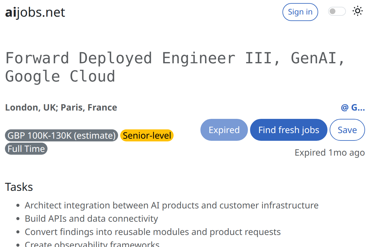 Forward Deployed Engineer III, GenAI, Google Cloud - London, UK; Paris ...
