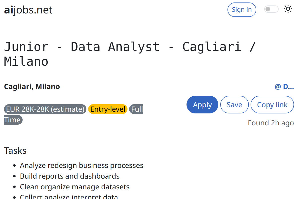 Junior - Data Analyst - Cagliari / Milano - Cagliari, Milano