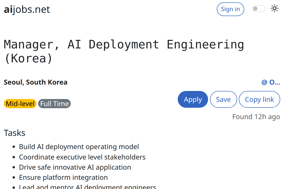 Manager, AI Deployment Engineering (Korea) - Seoul, South Korea