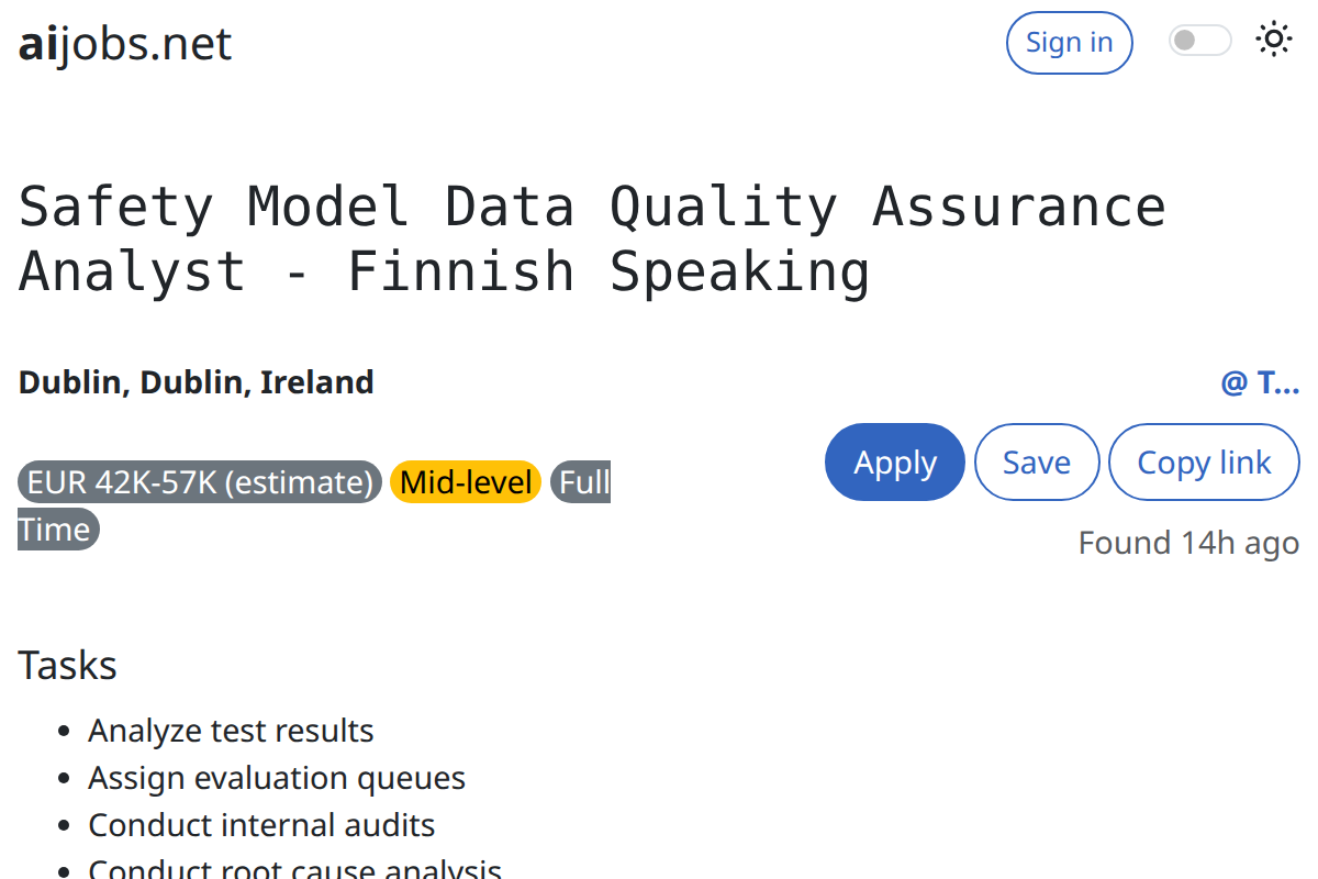 Safety Model Data Quality Assurance Analyst - Finnish Speaking - Dublin ...