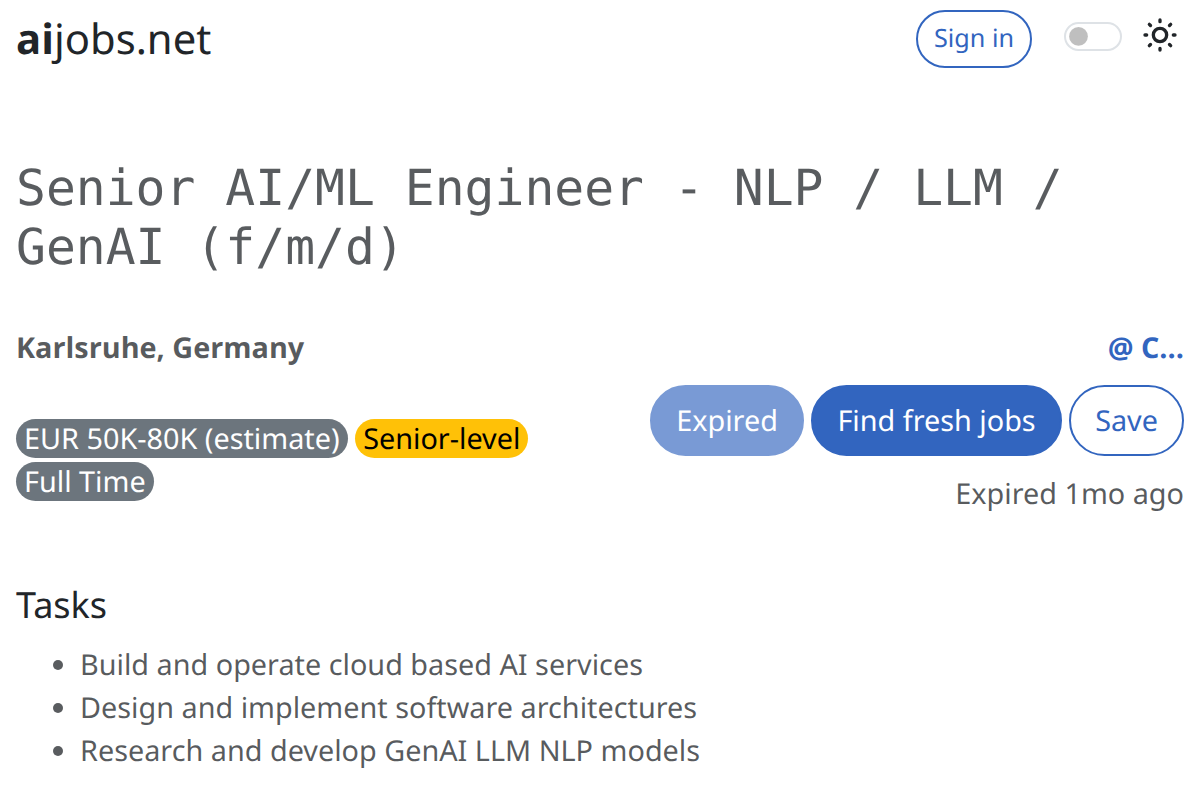 Senior AI/ML Engineer - NLP / LLM / GenAI (f/m/d) - Karlsruhe, Germany