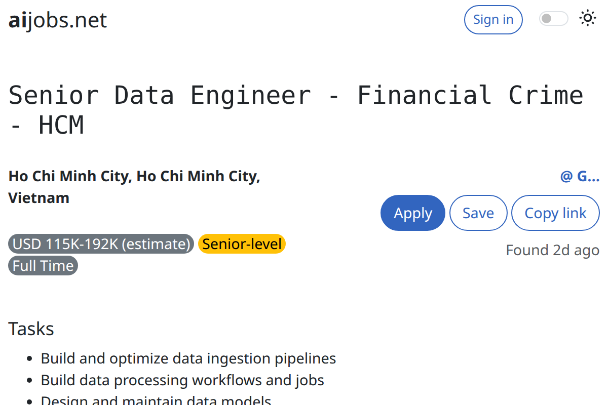 Senior Data Engineer - Financial Crime - HCM - Ho Chi Minh City, Ho Chi ...