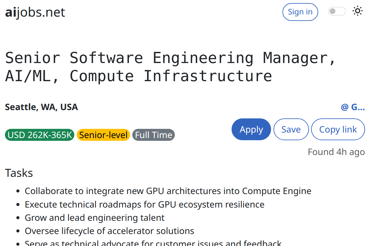 Senior Software Engineering Manager, AI/ML, Compute Infrastructure ...