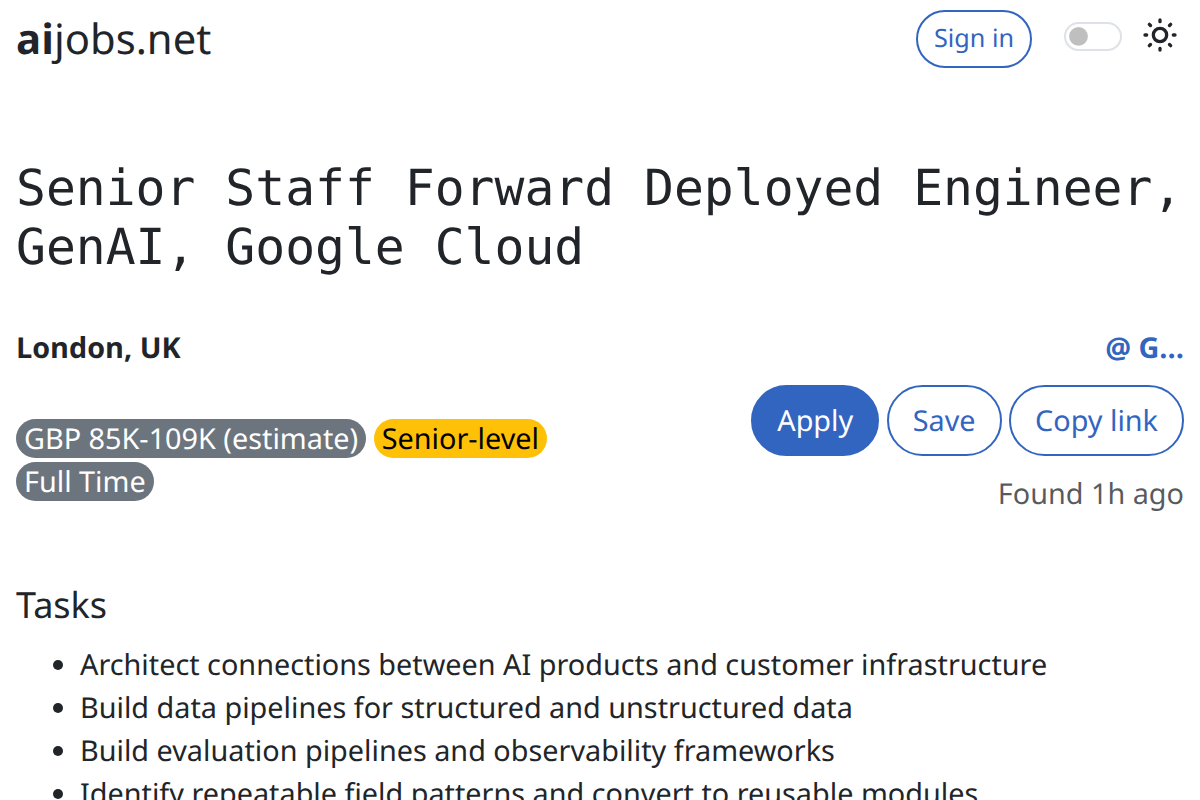 Senior Staff Forward Deployed Engineer, GenAI, Google Cloud - London, UK