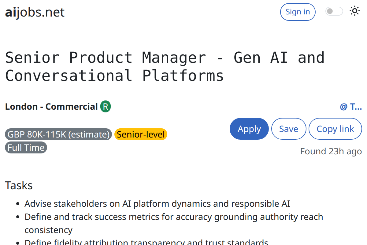 Senior Product Manager - Gen AI and Conversational Platforms - London ...