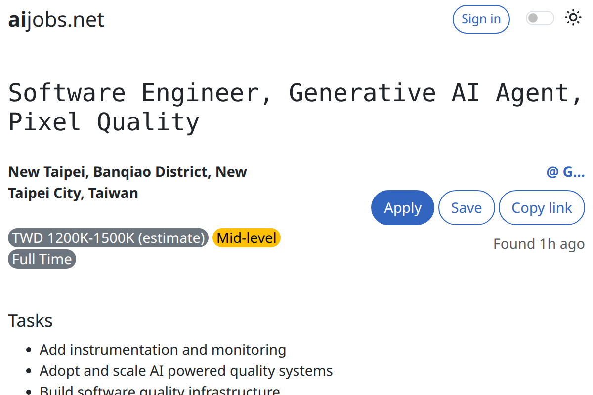 Software Engineer, Generative AI Agent, Pixel Quality - New Taipei ...