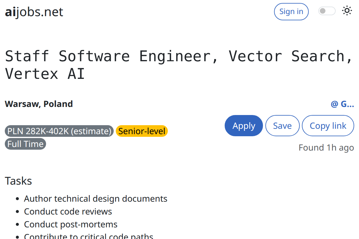 Staff Software Engineer, Vector Search, Vertex AI - Warsaw, Poland