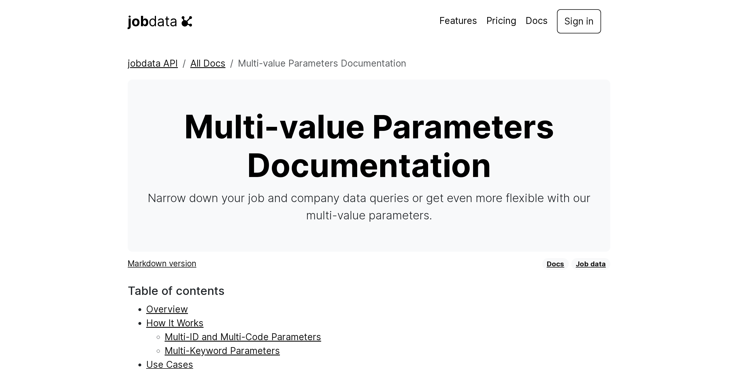 Multi-value Parameters Documentation | jobdataapi.com