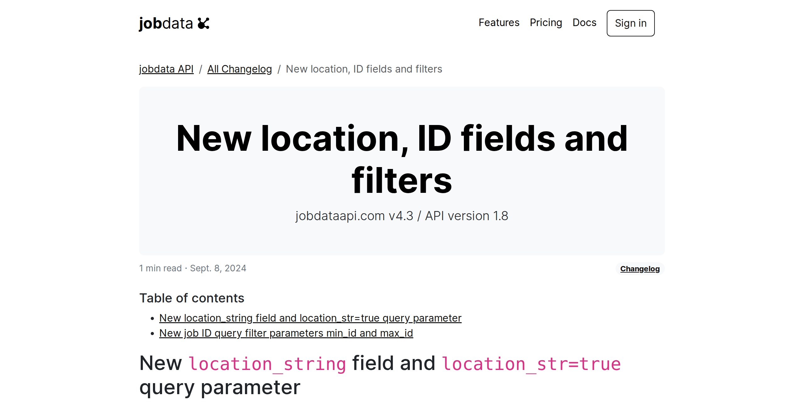 New location, ID fields and filters | jobdataapi.com