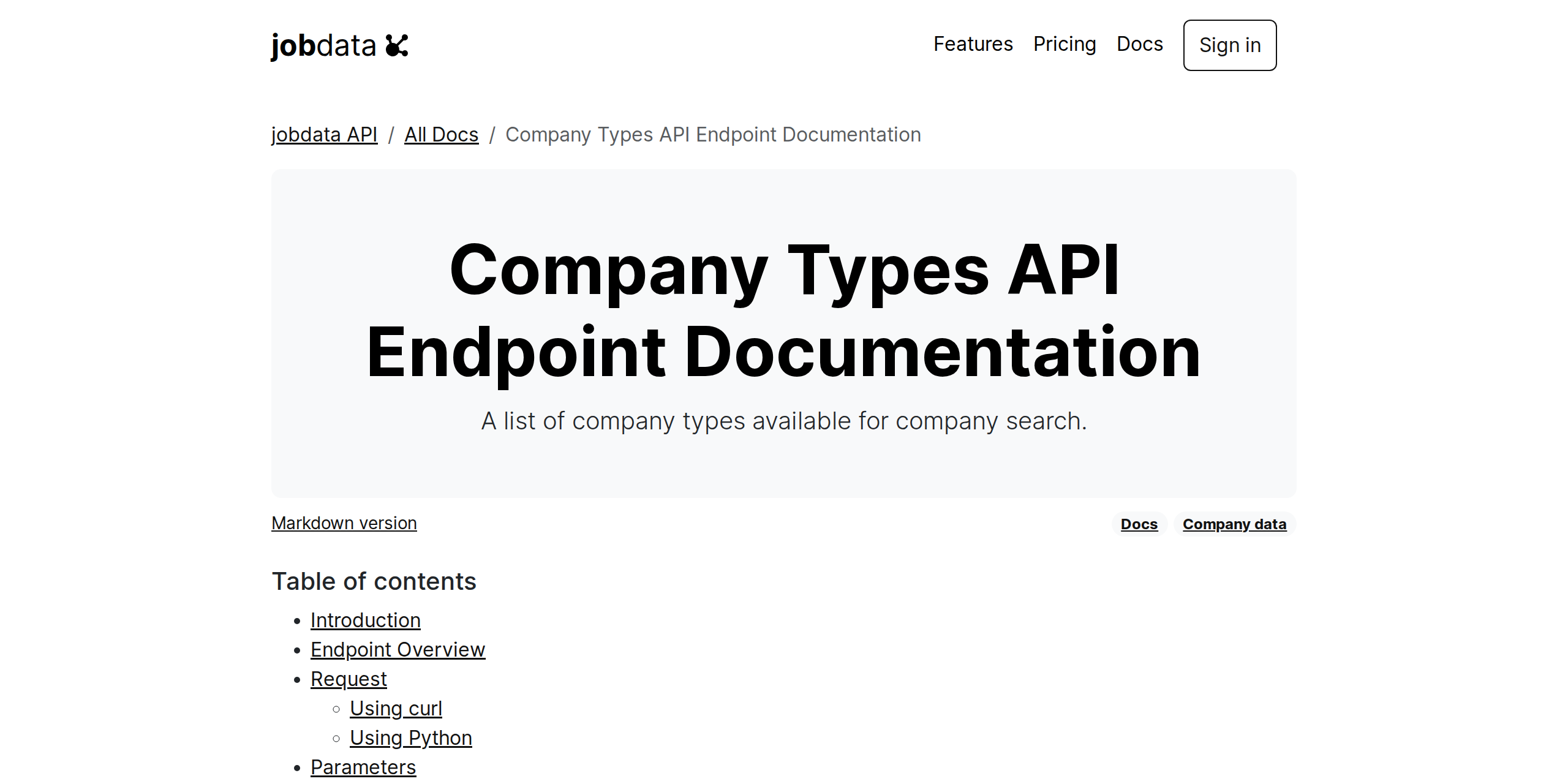 Company Types API Endpoint Documentation | jobdataapi.com