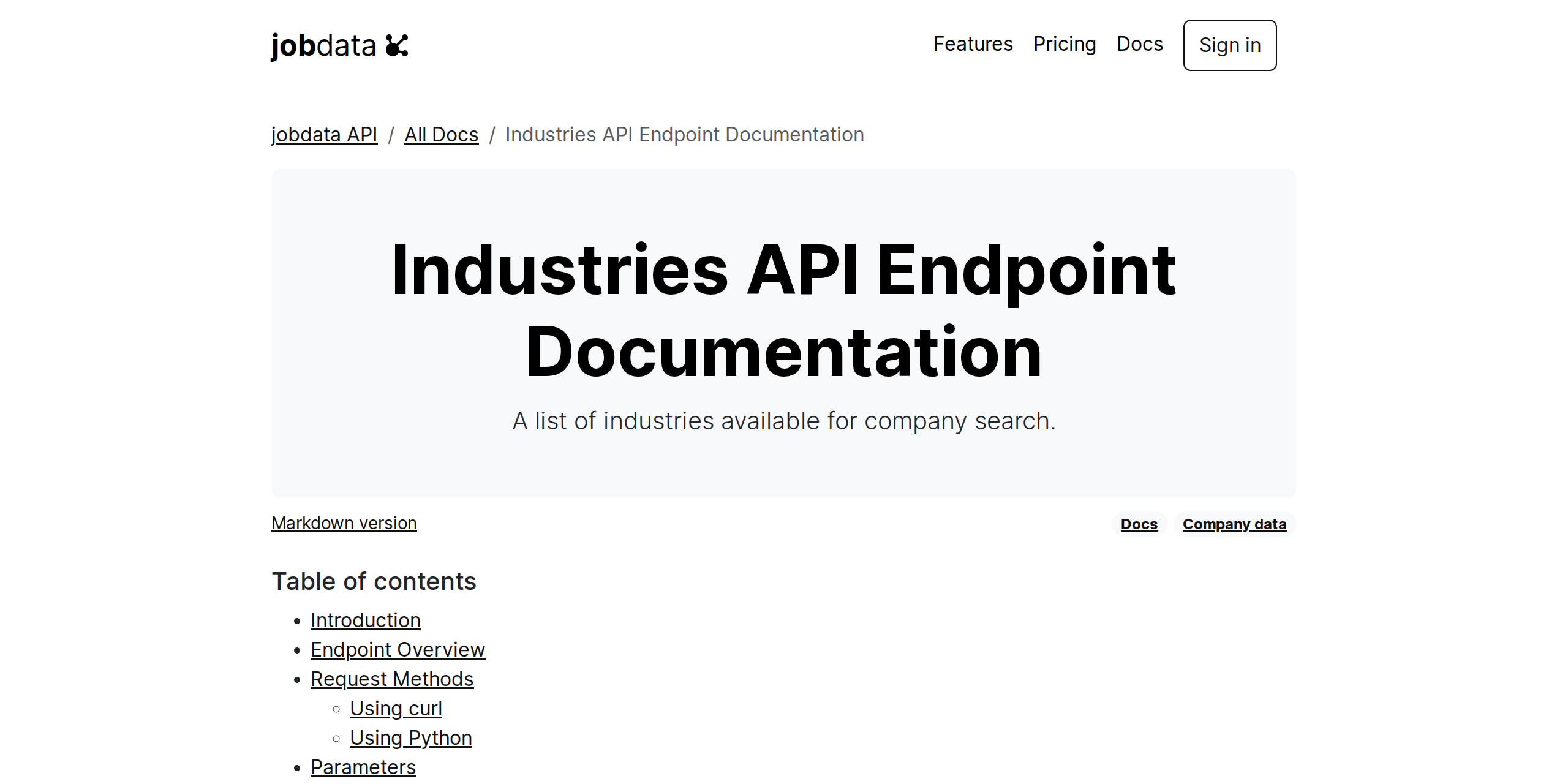 Industries API Endpoint Documentation | jobdataapi.com