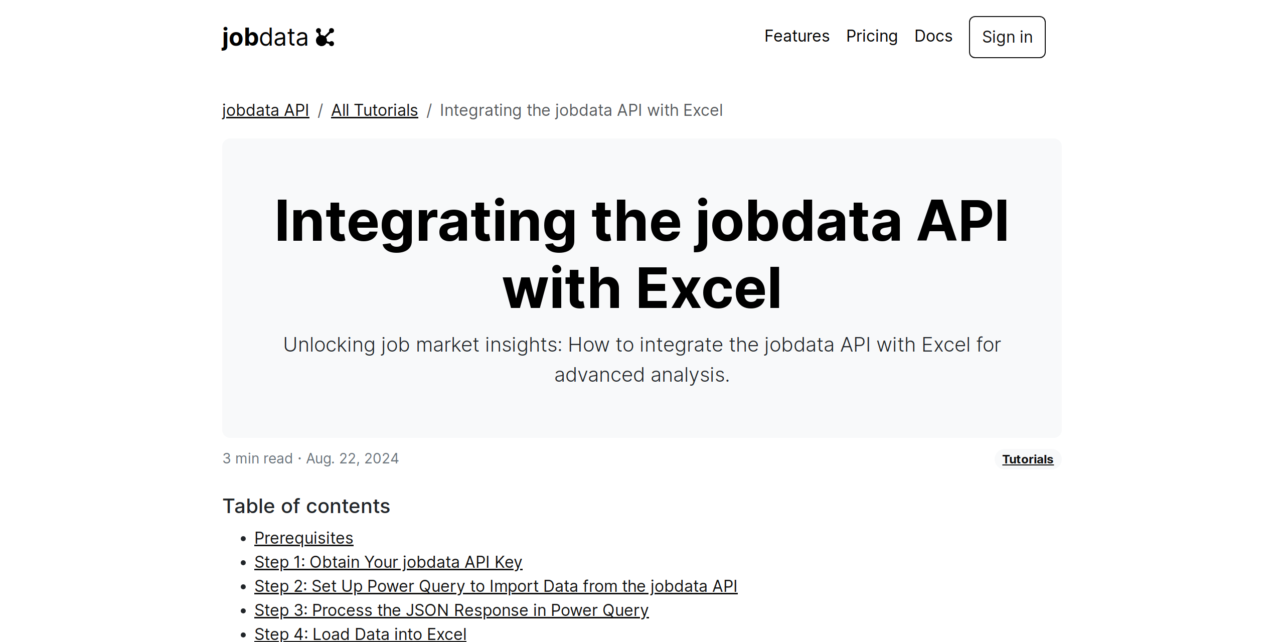 Integrating the jobdata API with Excel | jobdataapi.com