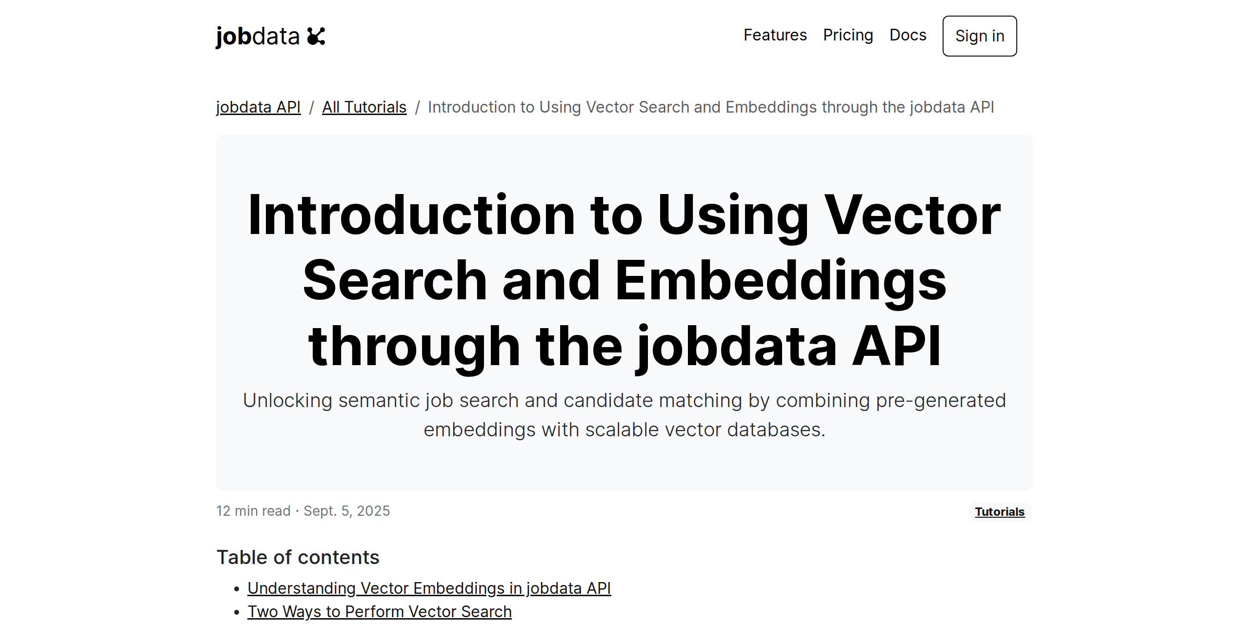 Introduction to Using Vector Search and Embeddings through the jobdata API | jobdataapi.com