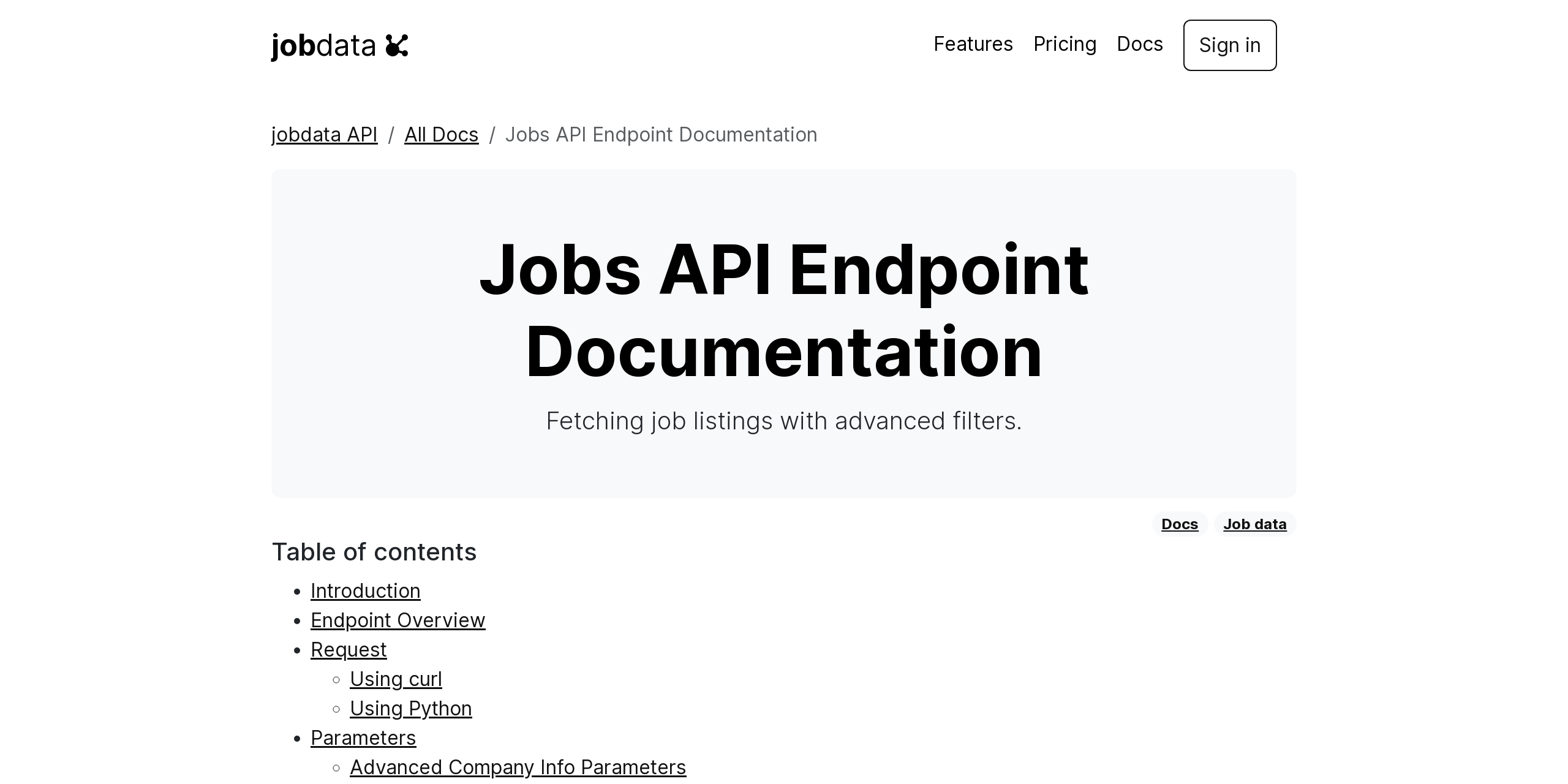 Jobs API Endpoint Documentation | jobdataapi.com