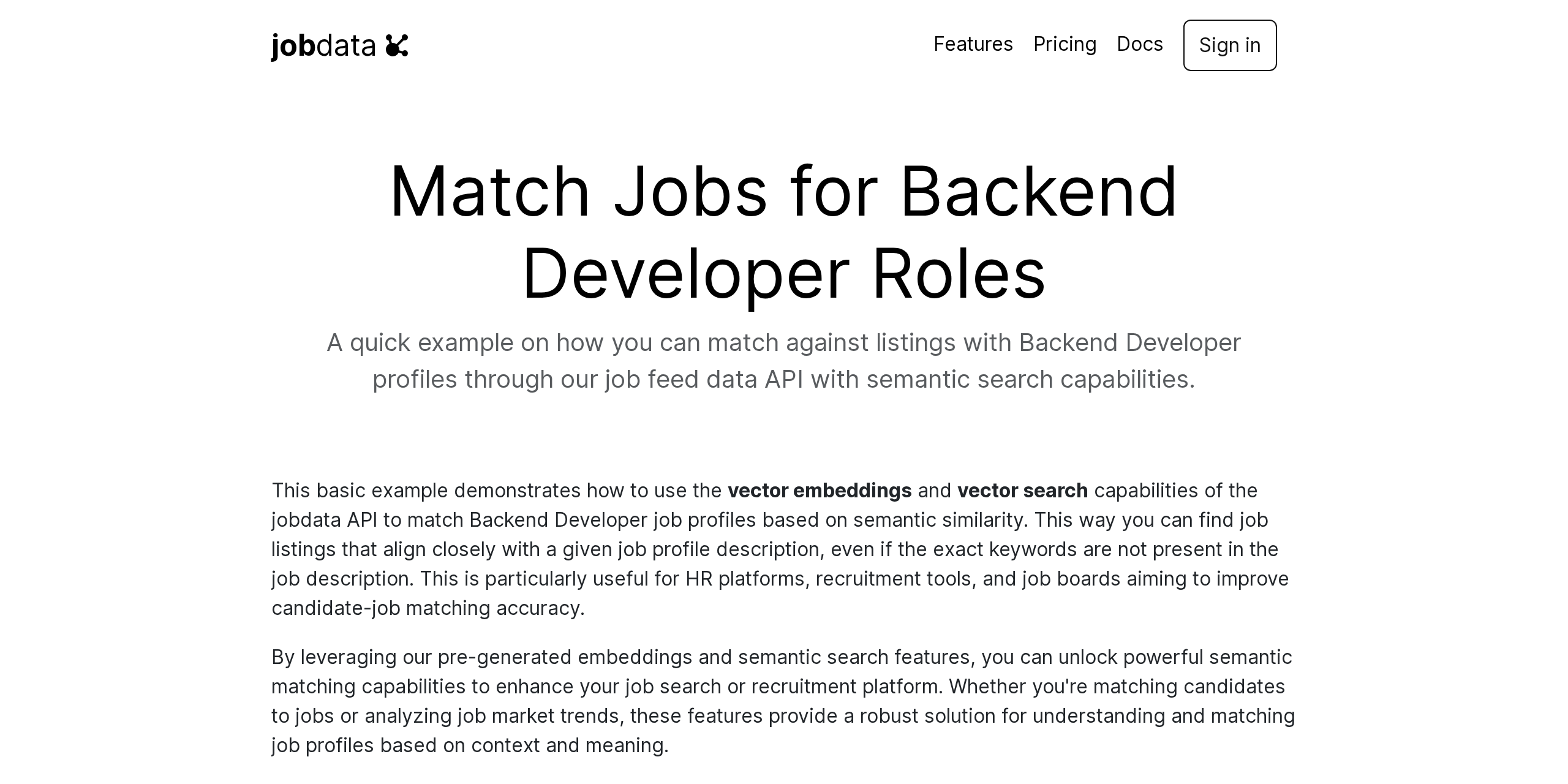 Backend Developer Job Profile Matching Example | jobdataapi.com