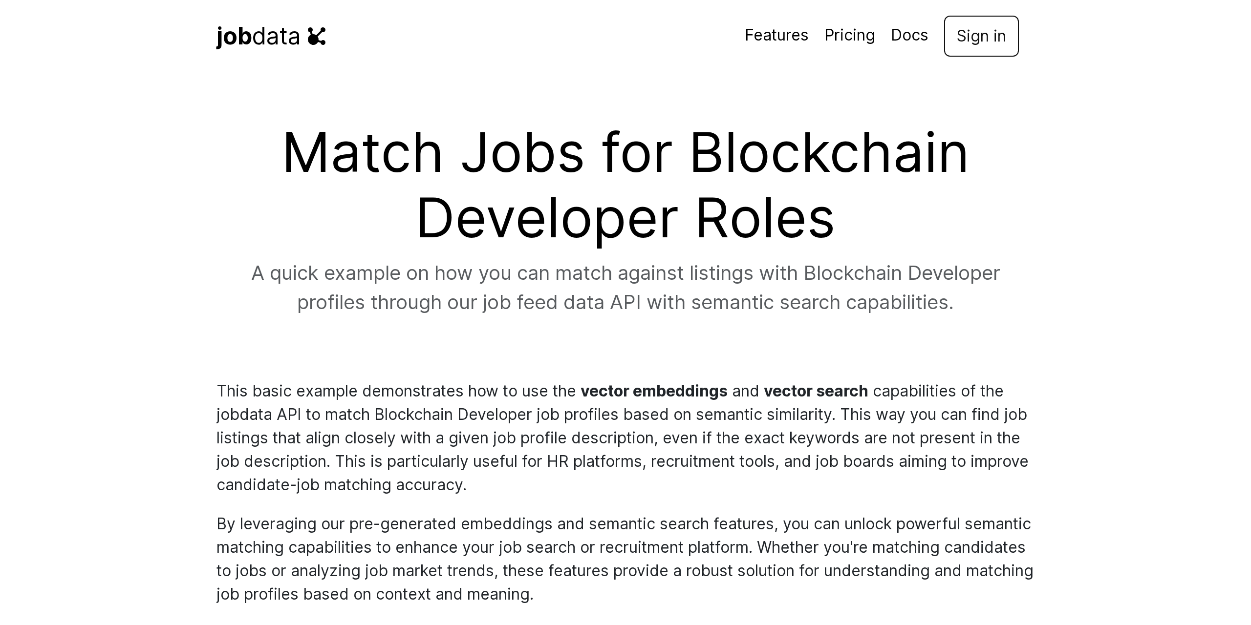 Blockchain Developer Job Profile Matching Example | jobdataapi.com