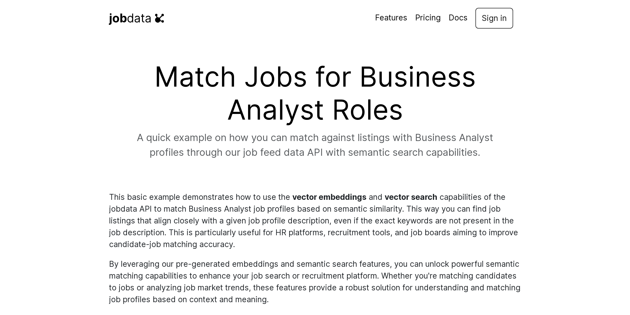 Business Analyst Job Profile Matching Example | jobdataapi.com