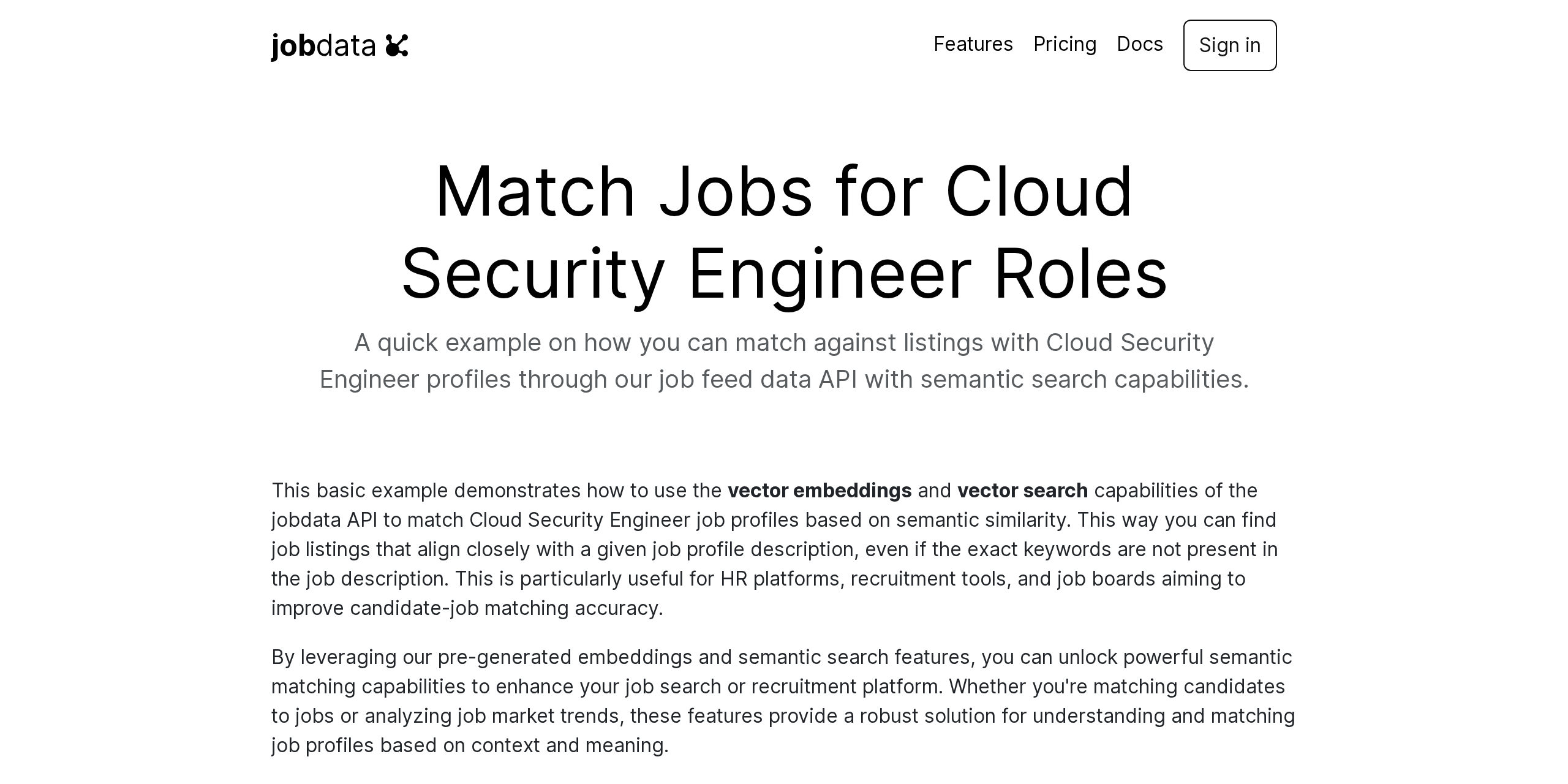 Cloud Security Engineer Job Profile Matching Example | jobdataapi.com