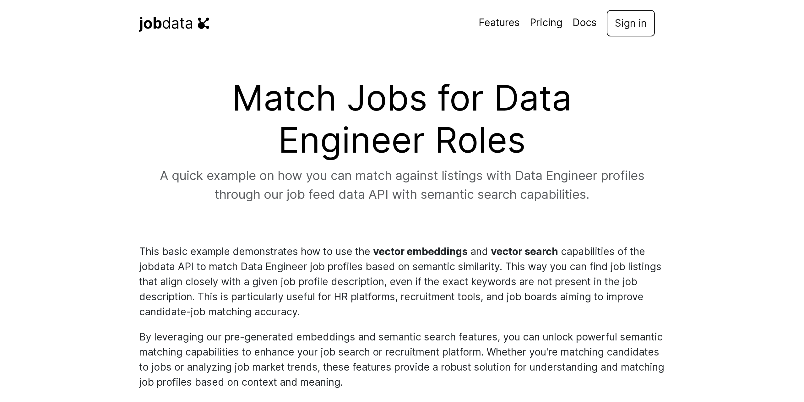 Data Engineer Job Profile Matching Example | jobdataapi.com