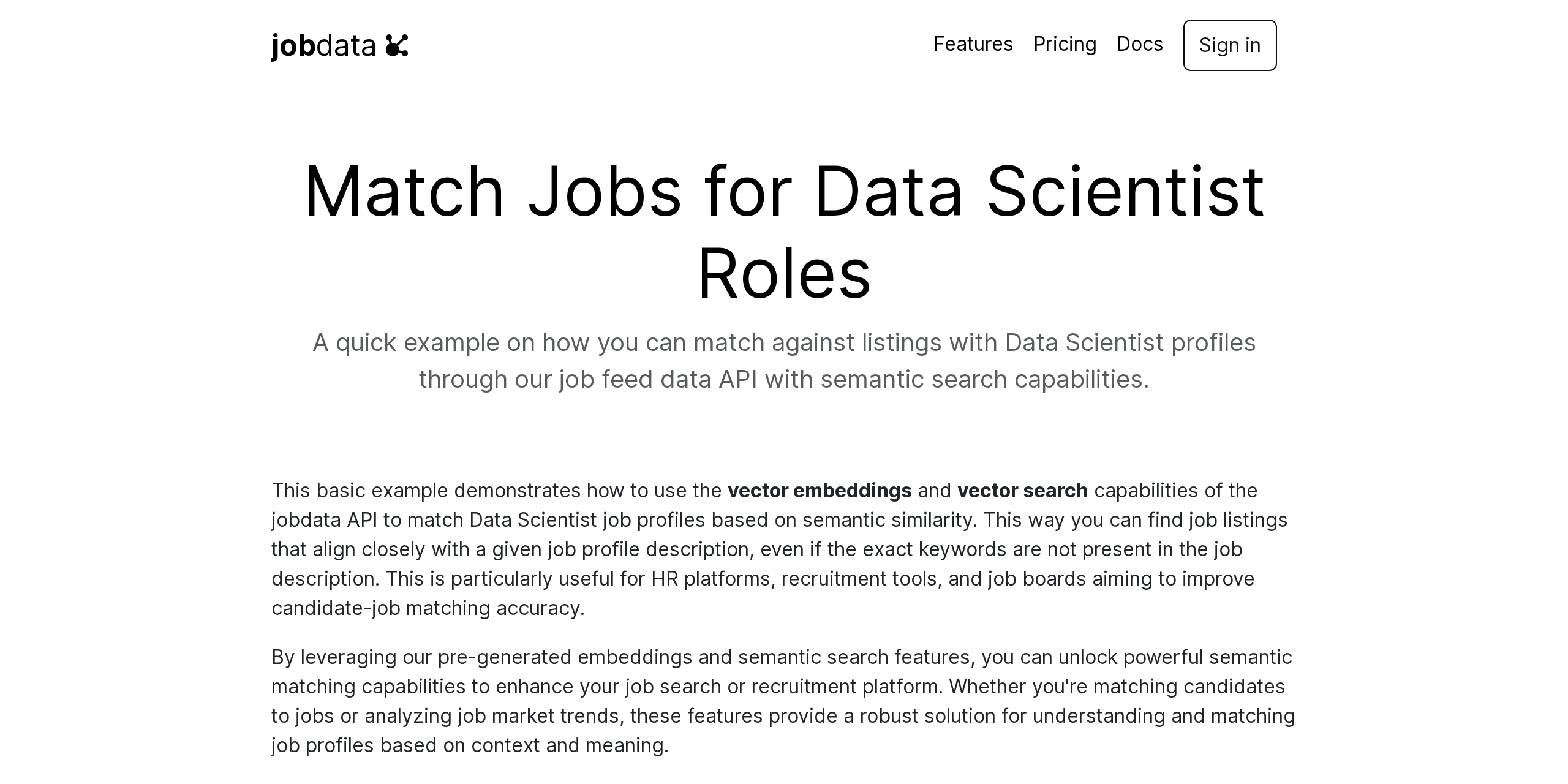 Data Scientist Job Profile Matching Example | jobdataapi.com