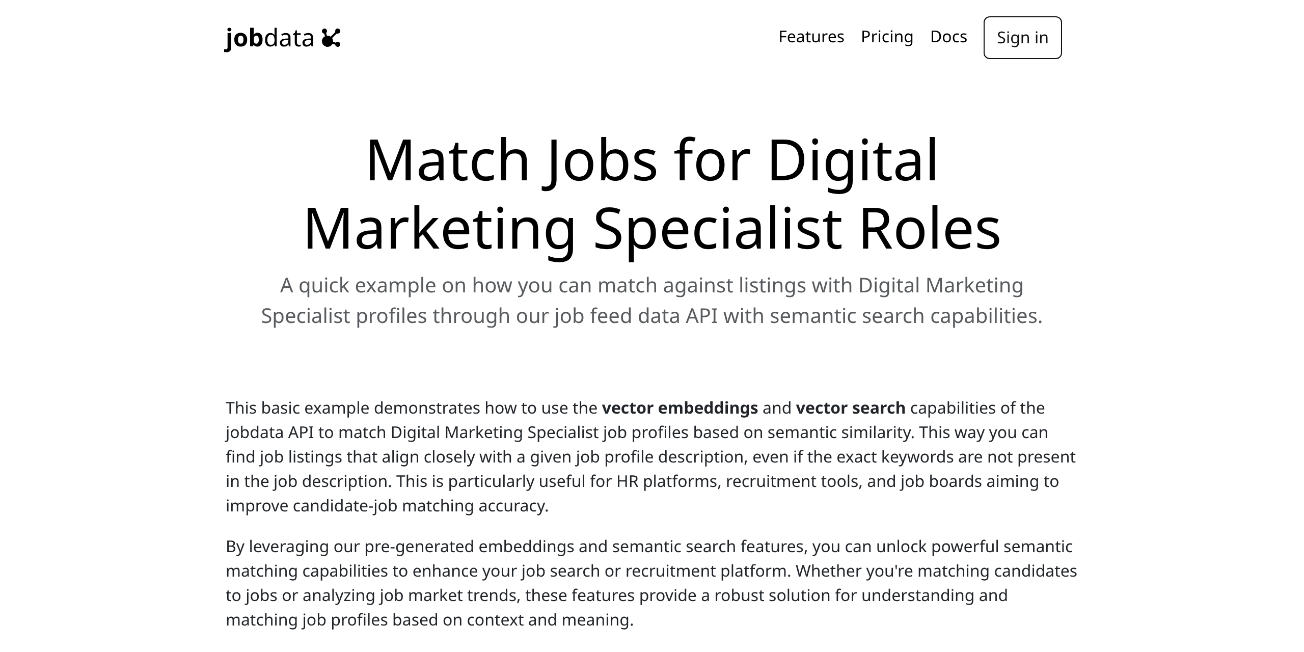Digital Marketing Specialist Job Profile Matching Example | jobdataapi.com