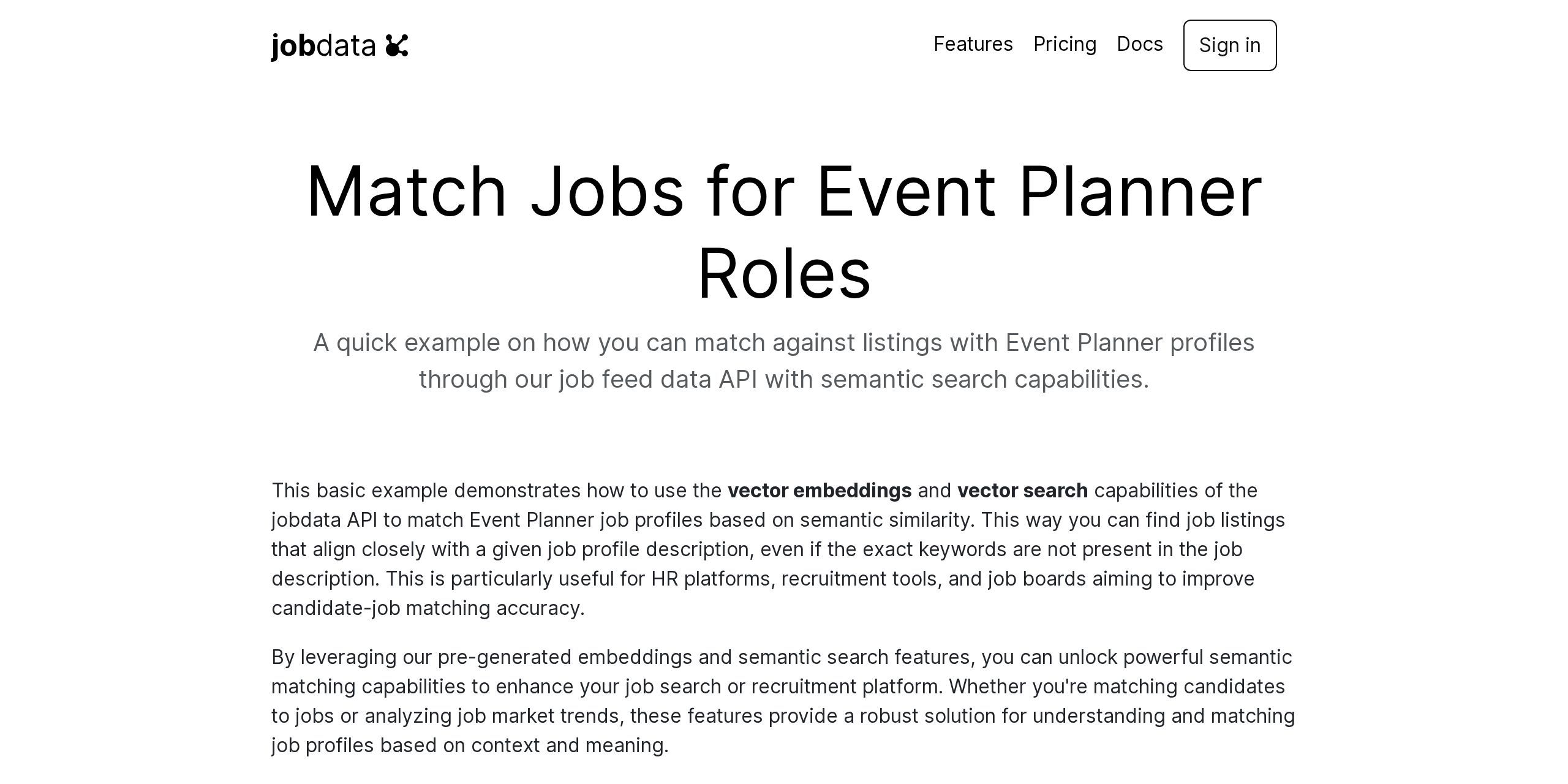 Event Planner Job Profile Matching Example | jobdataapi.com