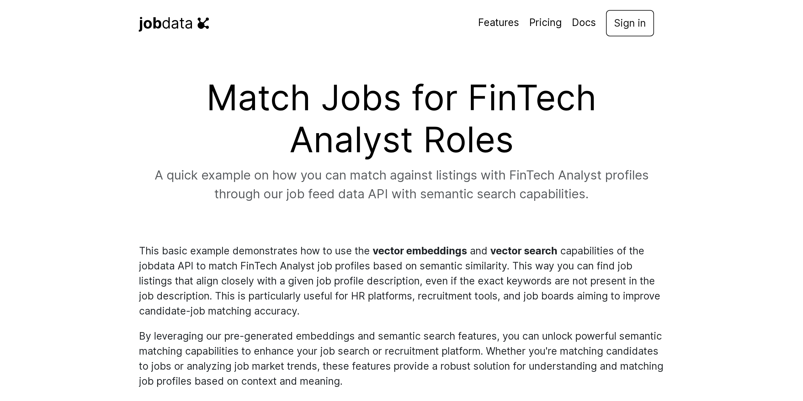 FinTech Analyst Job Profile Matching Example | jobdataapi.com