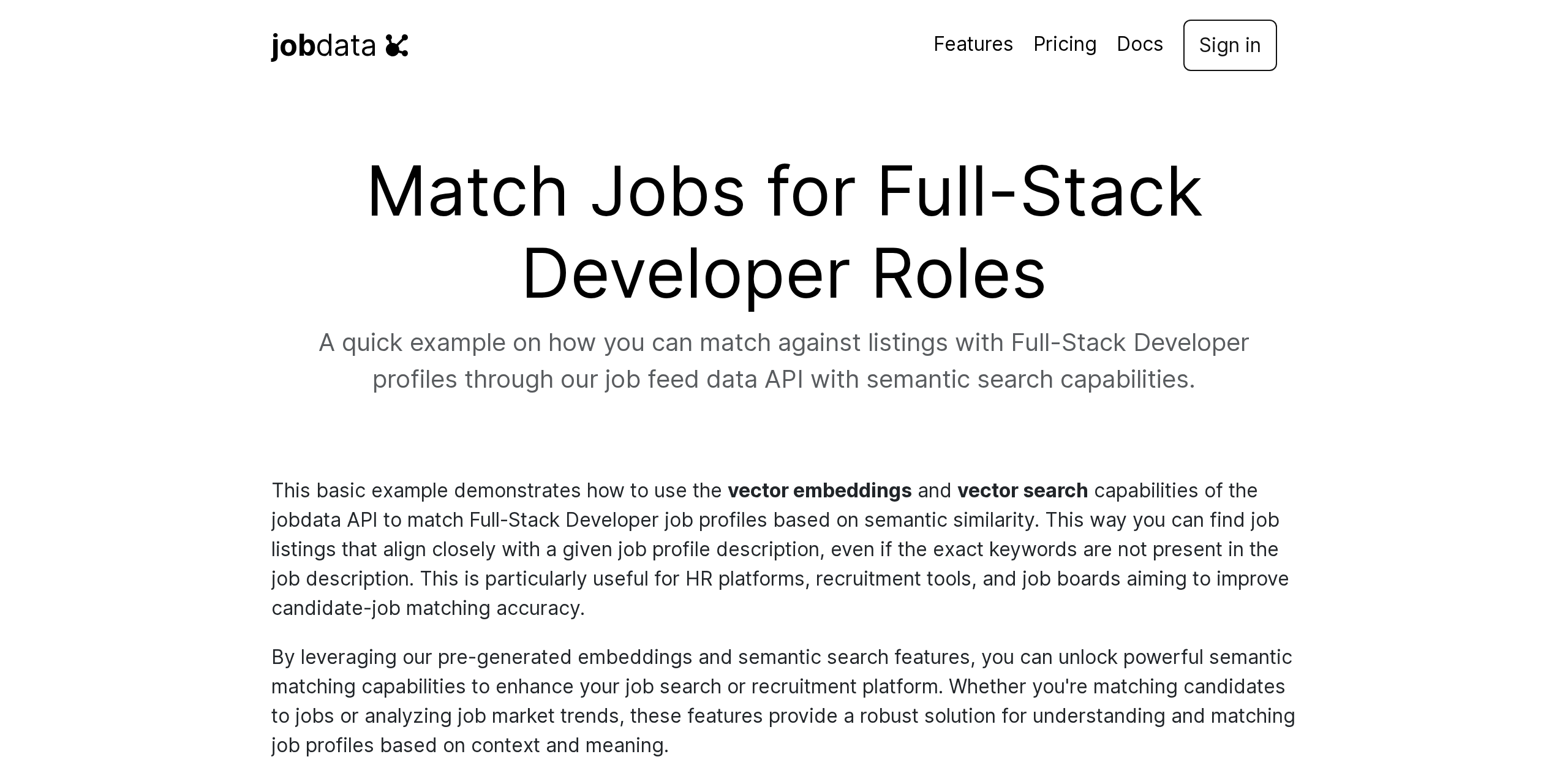 Full-Stack Developer Job Profile Matching Example | jobdataapi.com