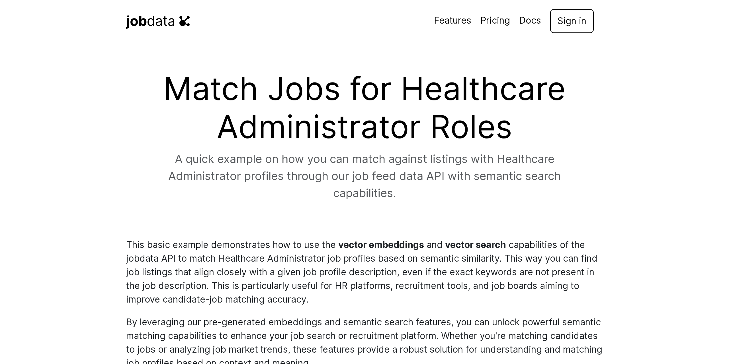 Healthcare Administrator Job Profile Matching Example | jobdataapi.com