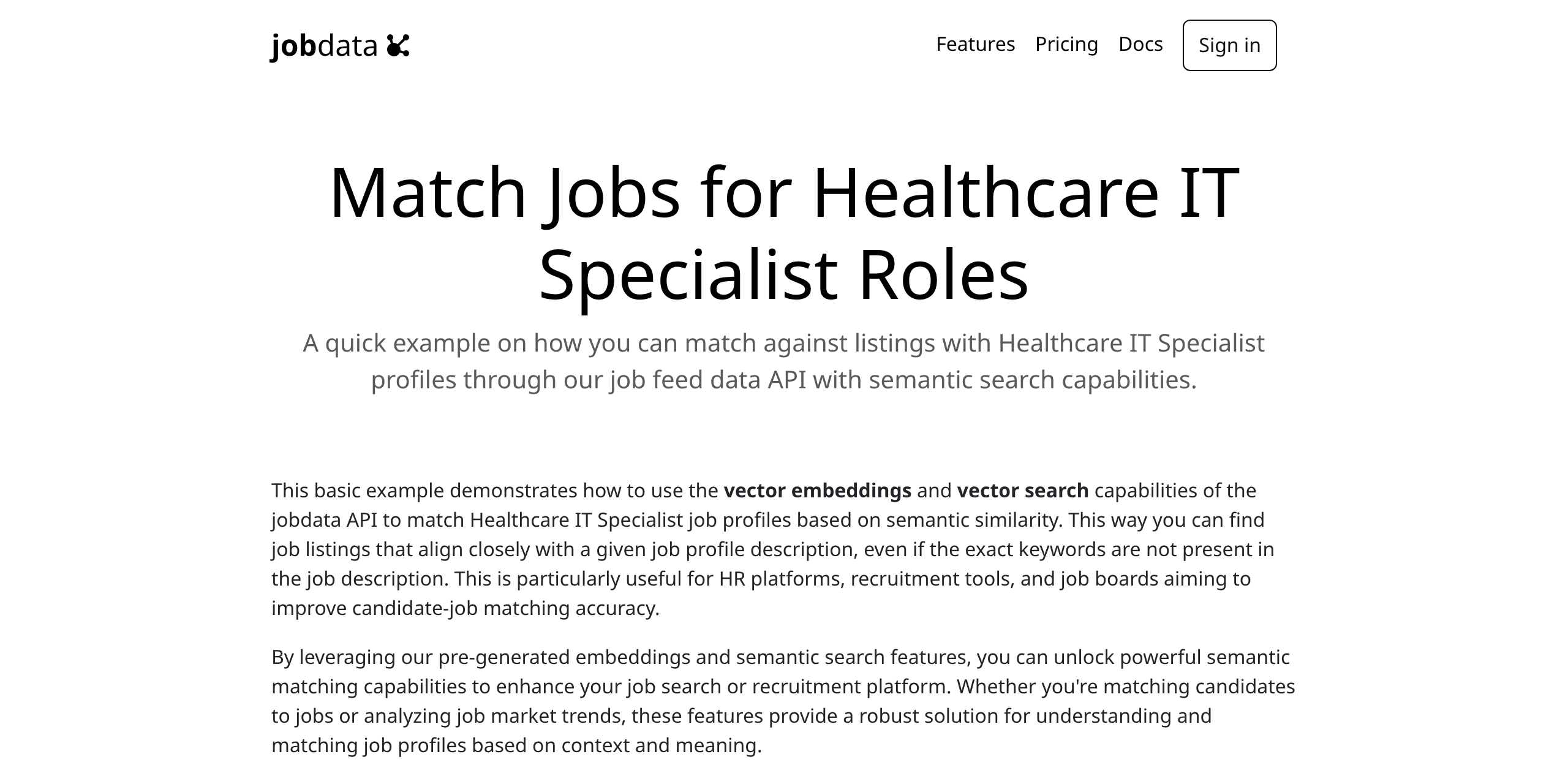 Healthcare IT Specialist Job Profile Matching Example | jobdataapi.com