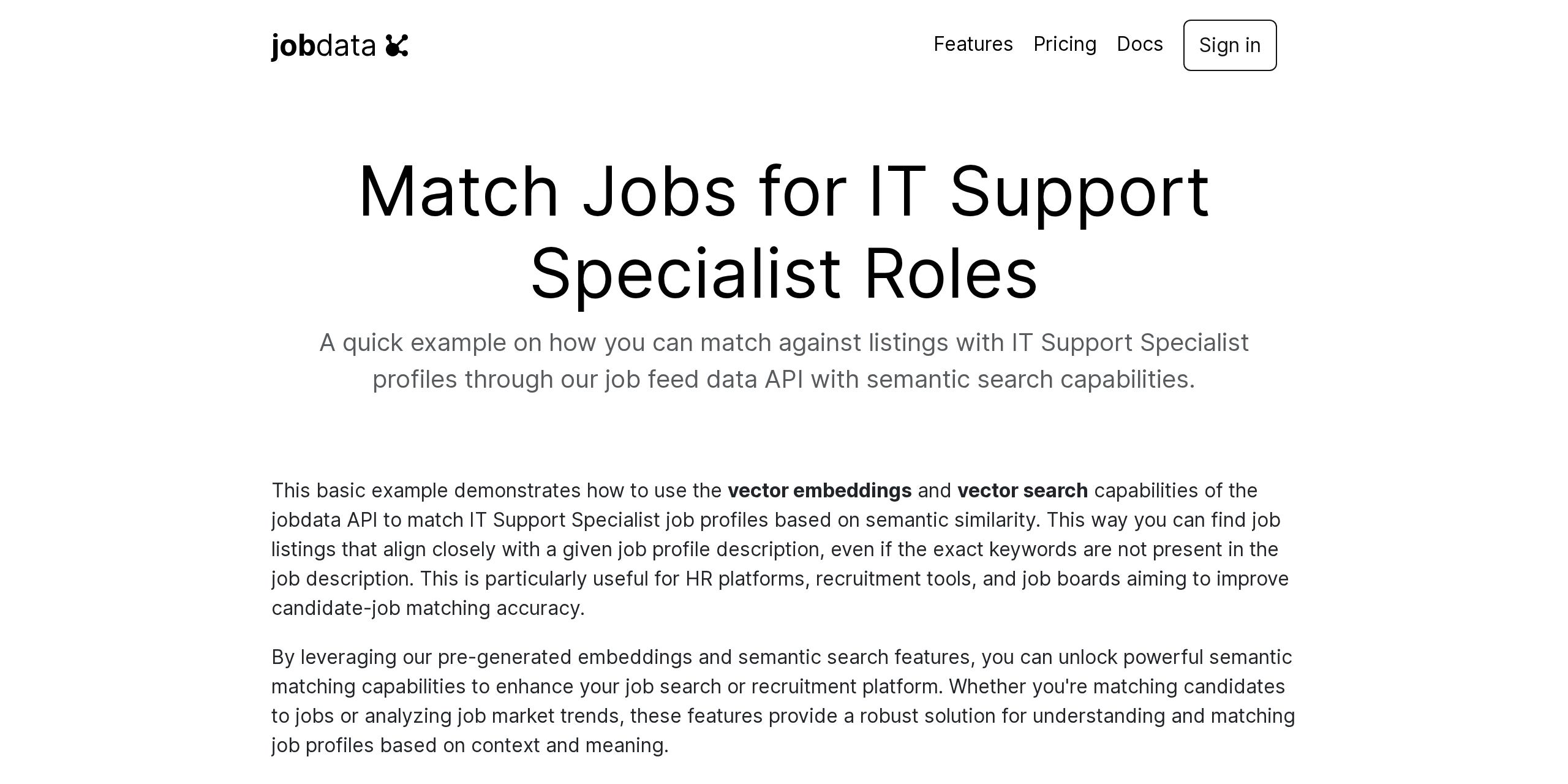 IT Support Specialist Job Profile Matching Example | jobdataapi.com