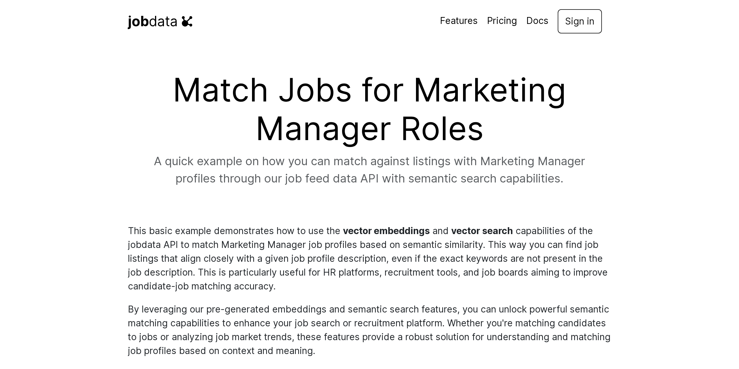 Marketing Manager Job Profile Matching Example | jobdataapi.com
