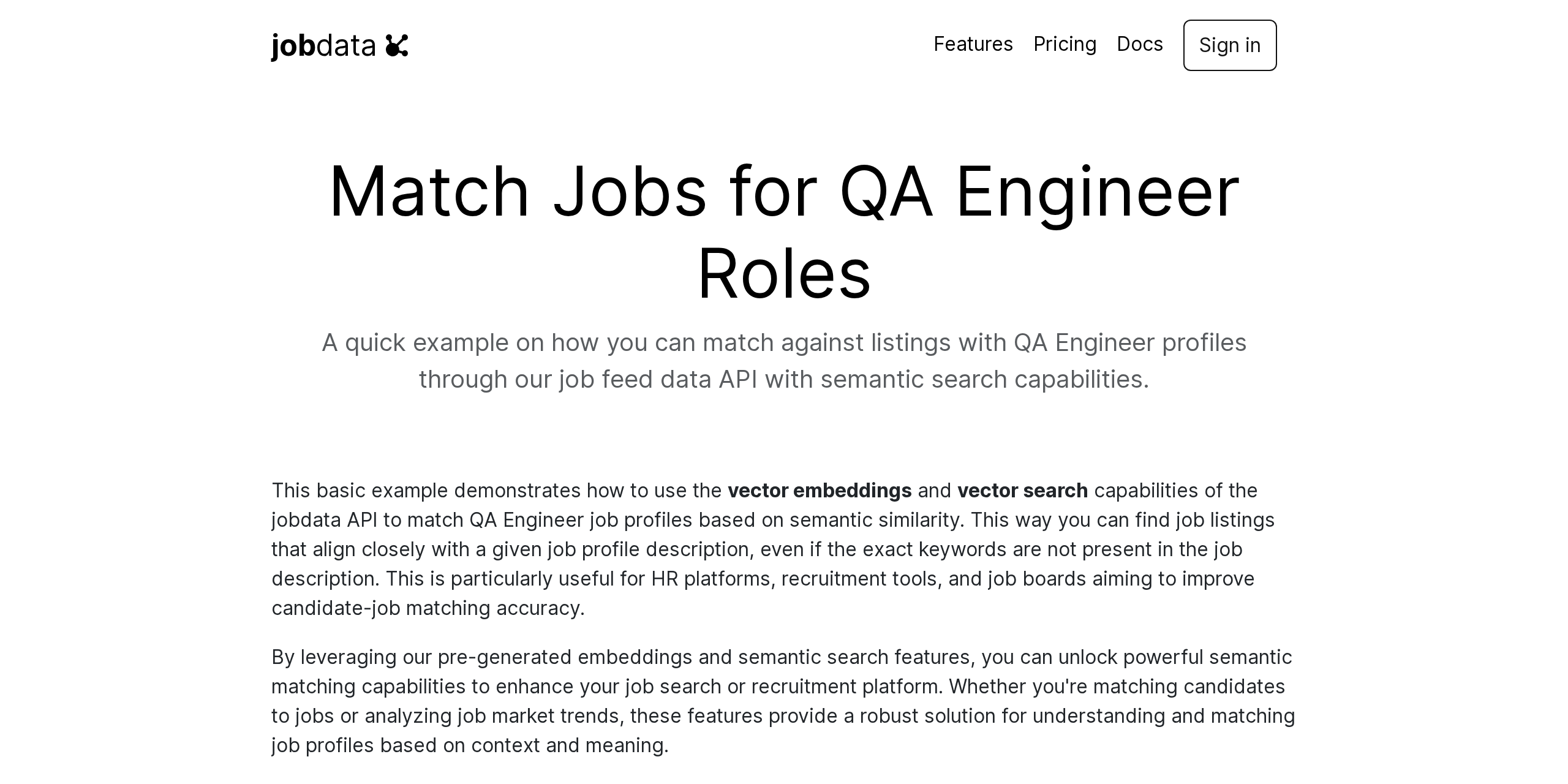 QA Engineer Job Profile Matching Example | jobdataapi.com