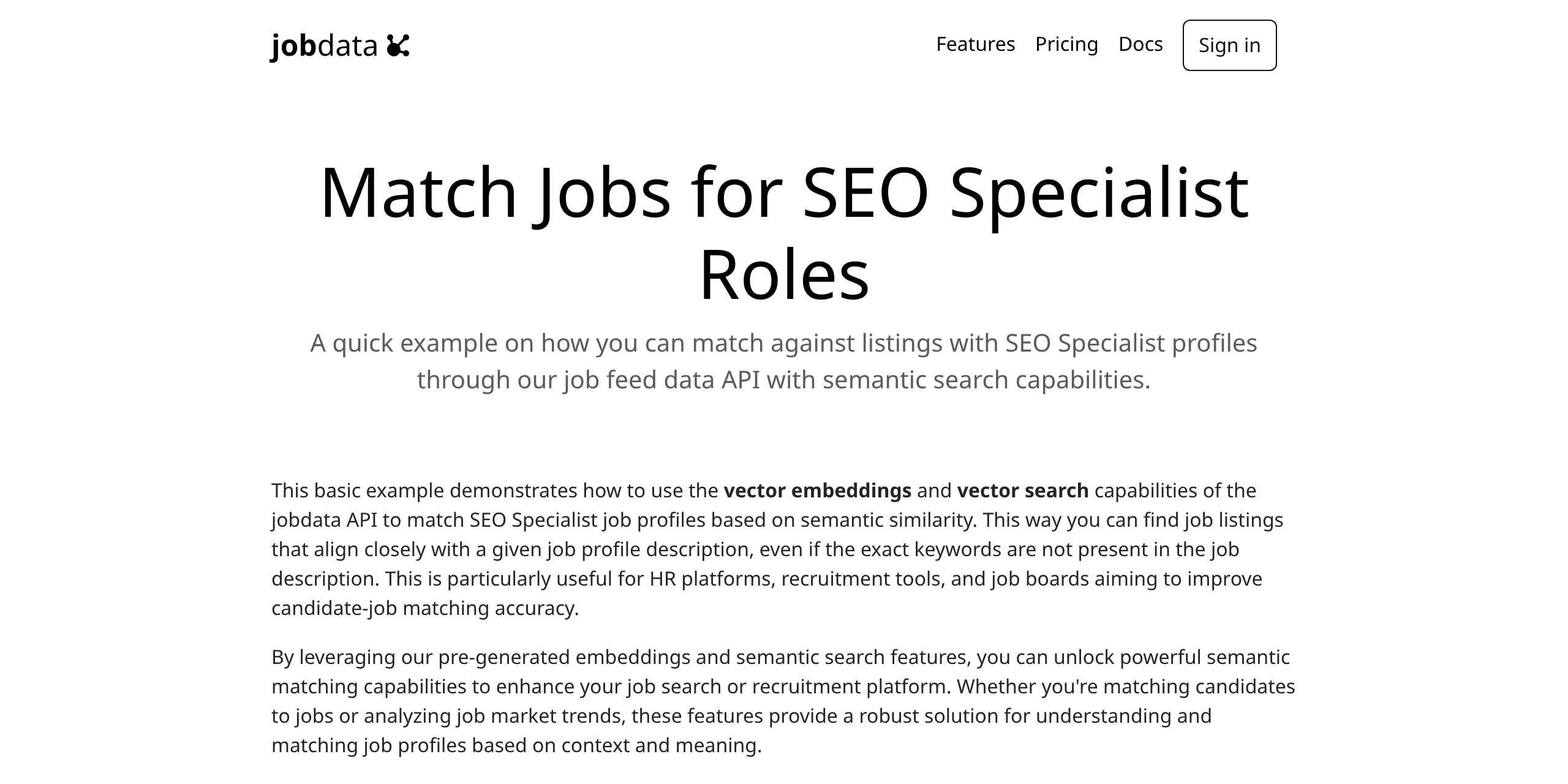 SEO Specialist Job Profile Matching Example | jobdataapi.com
