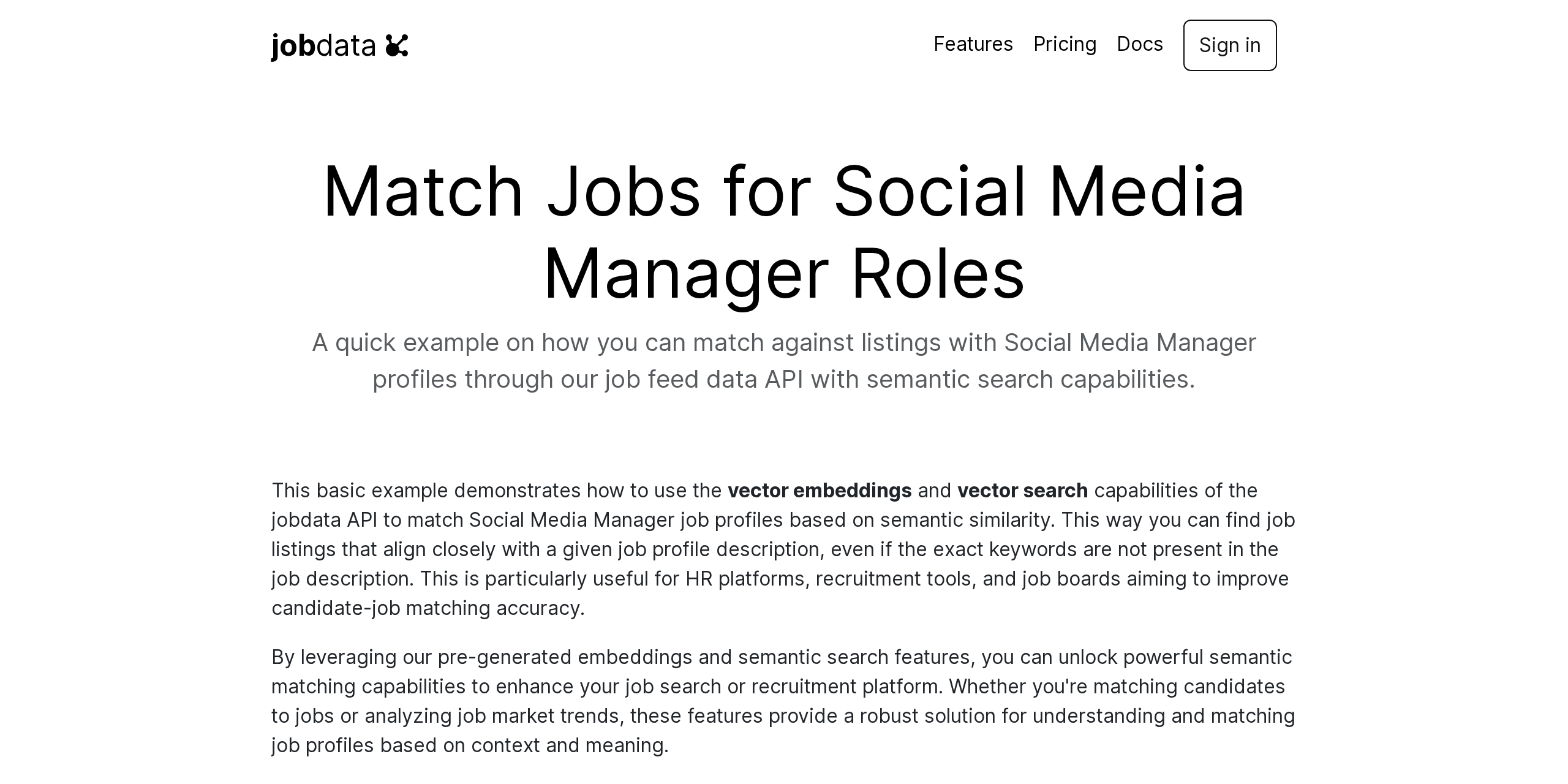 Social Media Manager Job Profile Matching Example | jobdataapi.com