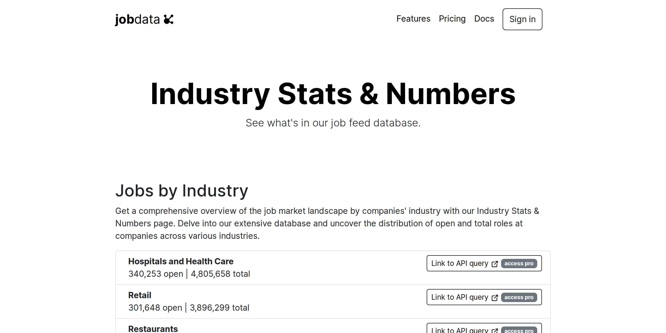 Industry Stats & Numbers | jobdataapi.com