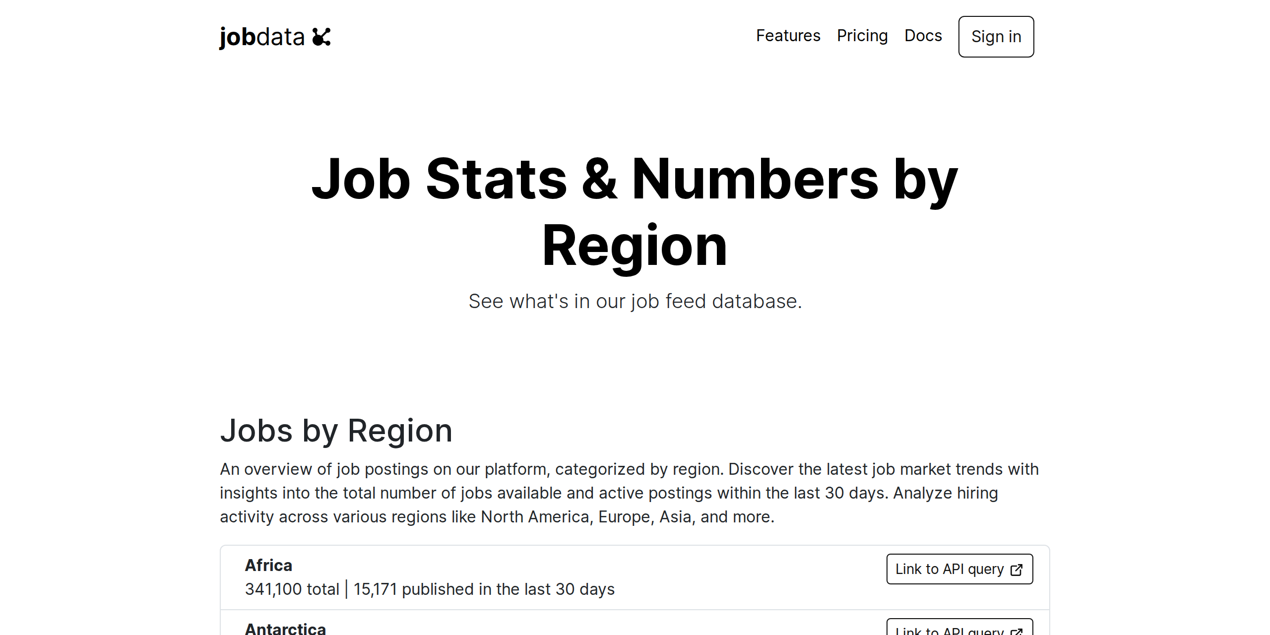 Job Stats & Numbers by Region | jobdataapi.com